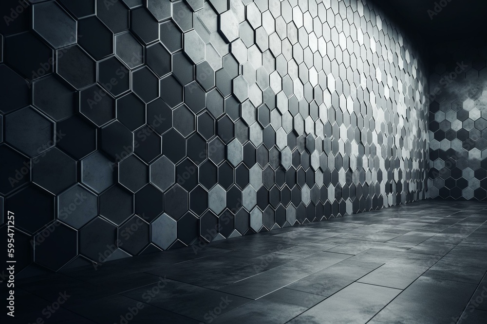 Sleek 3D tile wall with semigloss hexagonal bricks stacked in a ...