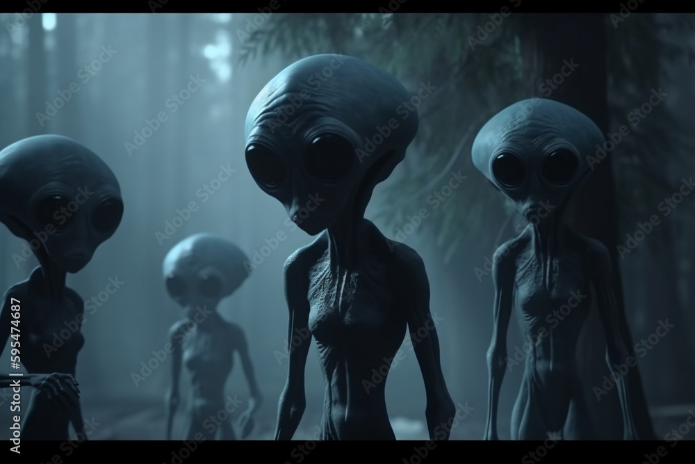 Alien or extraterrestrial, sci-fi, horror concept. Small and slim gray ...