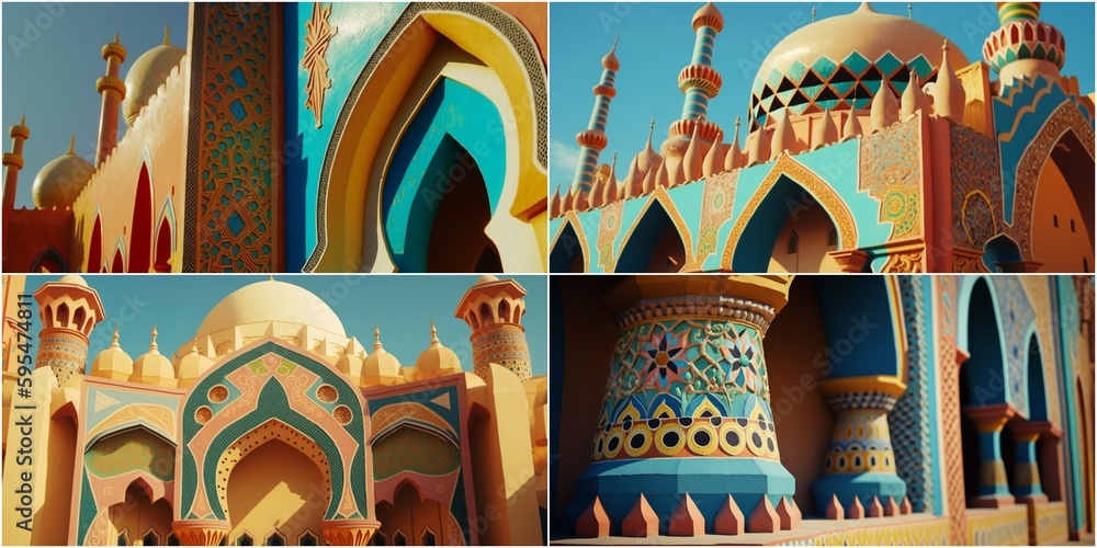 The artwork depicts the intricate design of a Sudanese mosque. The ...