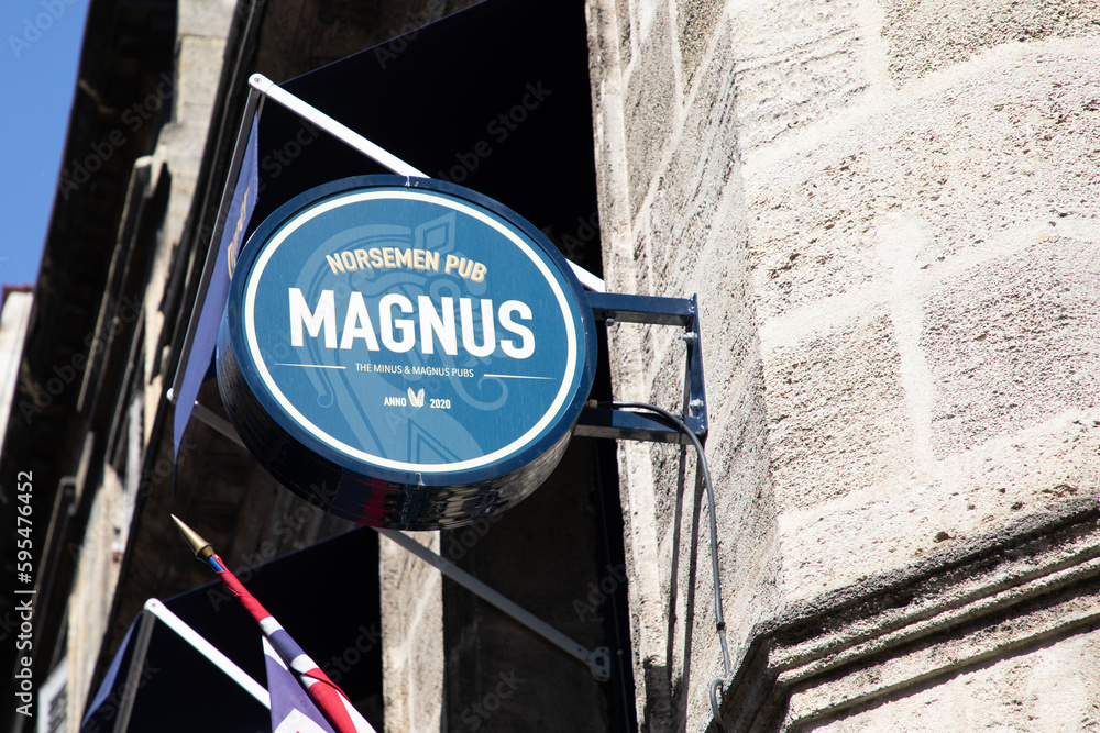 magnus norsemen pub minus Bordeaux brand sign and text logo of bar ...