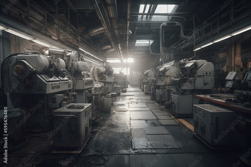 Muted, dystopian robots in factories signify progress amidst crises ...