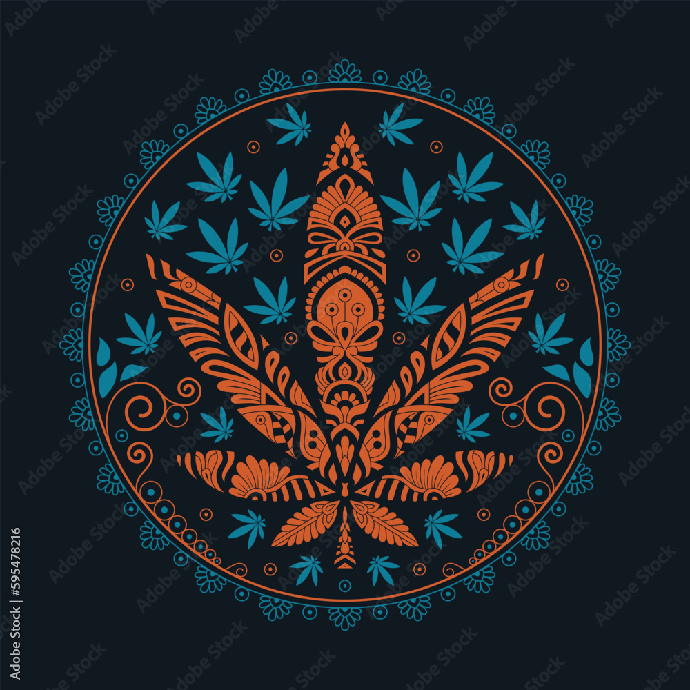 Cannabis marijuana hemp leaf mandala vector illustration for print ...