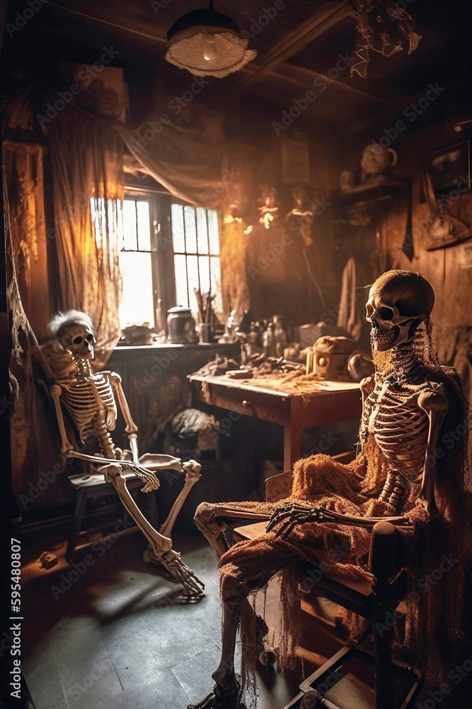 "Halloween Skeletons Sitting in Haunted House" is a fun and spooky ...