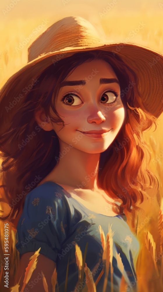 happy smirk colored girl hat field defined face uniquely shaded perfect ...