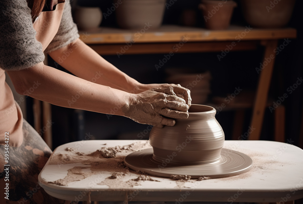 Hobby making of clay vessels in a traditional way by a potter ...