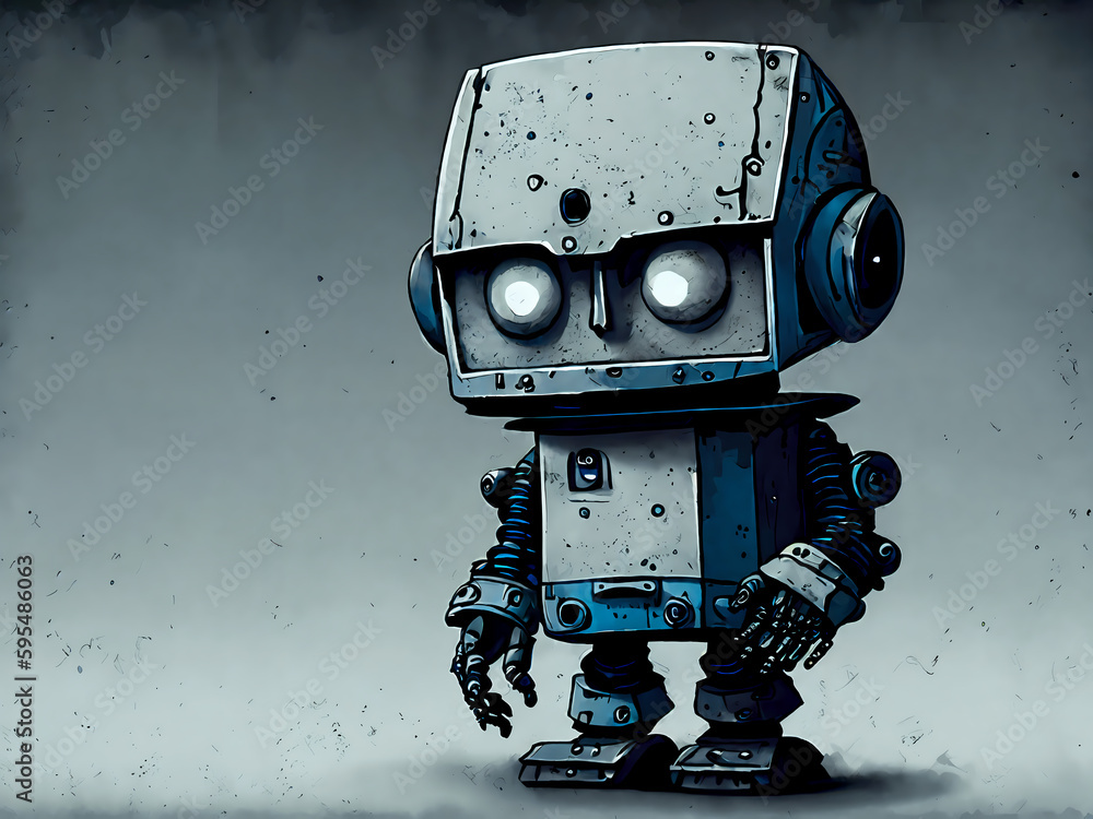 Sad depressive lonely looking worn out robot. Futuristic science ...