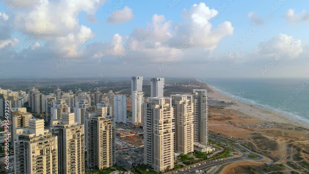 Netanya, Israel, September 3, 2022. Aerial view of the construction of ...