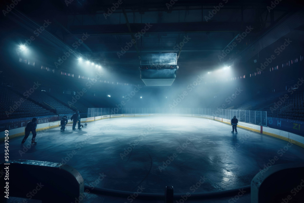 ice rink in snow stadium with spotlights - Generative AI Stock ...