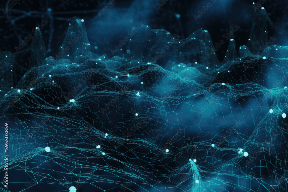 abstract blue irc network cloud and electronic wave motion background ...