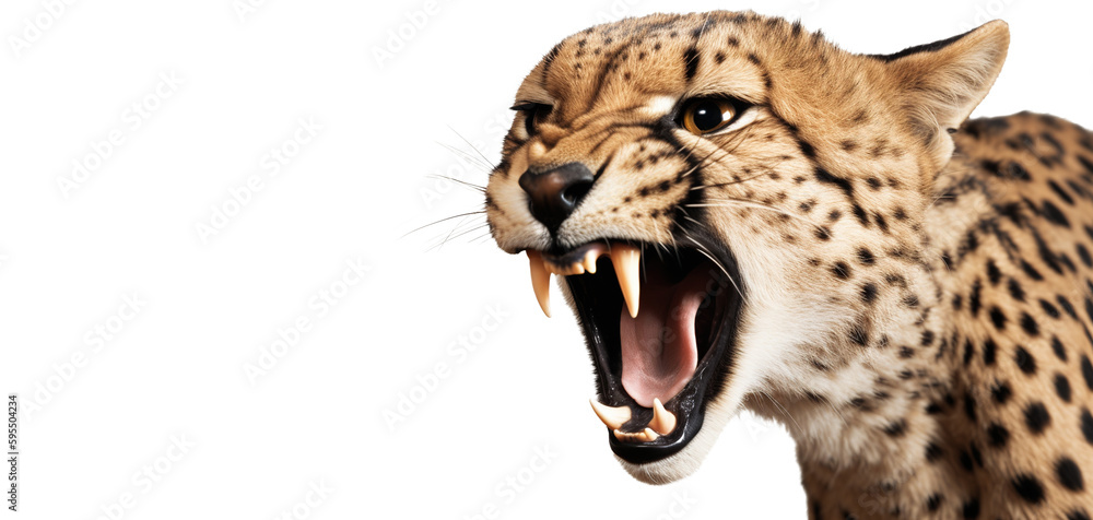 Cheetah fury. Close up roaring Cheetah isolated on transparent ...