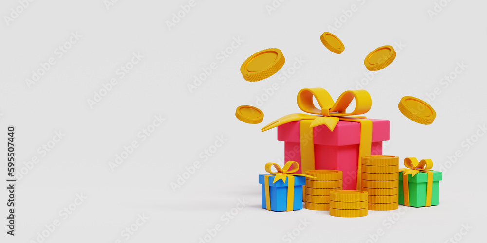 3D gift box surprise with free space for text, earn point concept ...