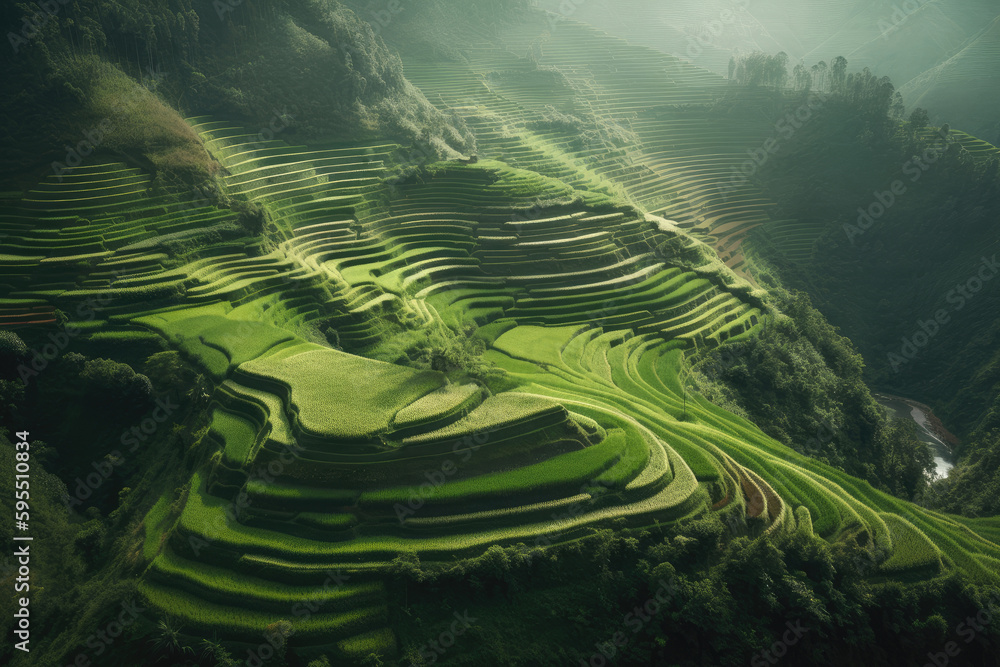 Aerial photography of mountains with rice plantations. Breathtaking ...
