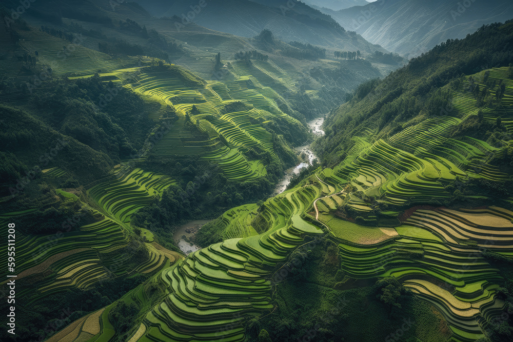 Aerial photography of mountains with rice plantations. Breathtaking ...