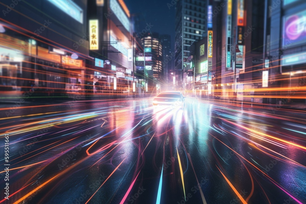 High-tech Tokyo inspired motion blur background with light trails ...