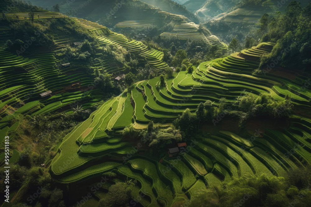 Aerial photography of mountains with rice plantations. Breathtaking ...