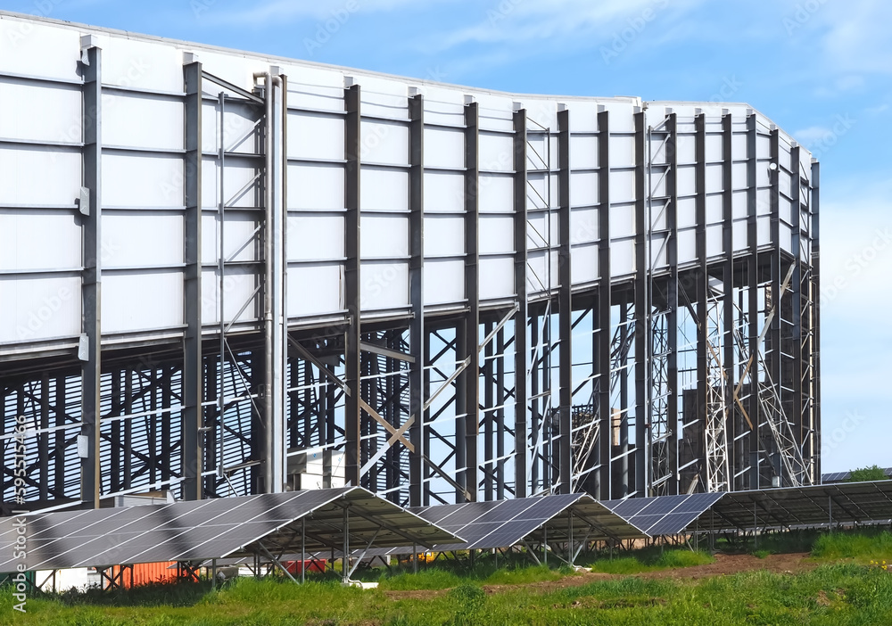 ski hall building of the Alpenpark Neuss in Germany with solar panels ...