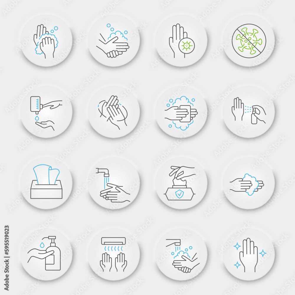 Wash your hands line icon set, health symbols collection, vector ...