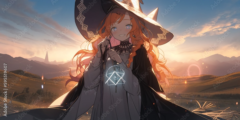 Anime Magic Witch Wizard Girl Generative AI. Stock Illustration | Adobe ...