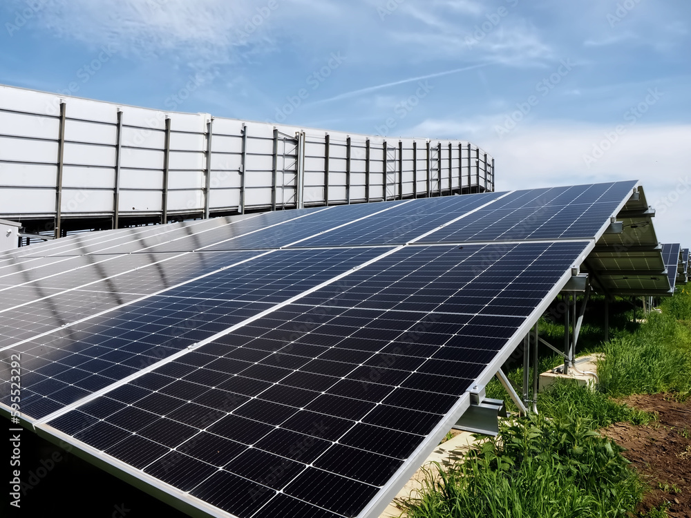 ski hall building of the Alpenpark Neuss in Germany with solar panels ...