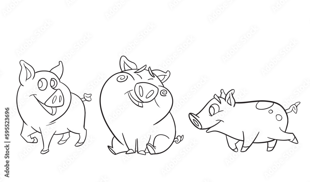 A set of pigs. Coloring book. Doodle style. Outline vector illustration ...