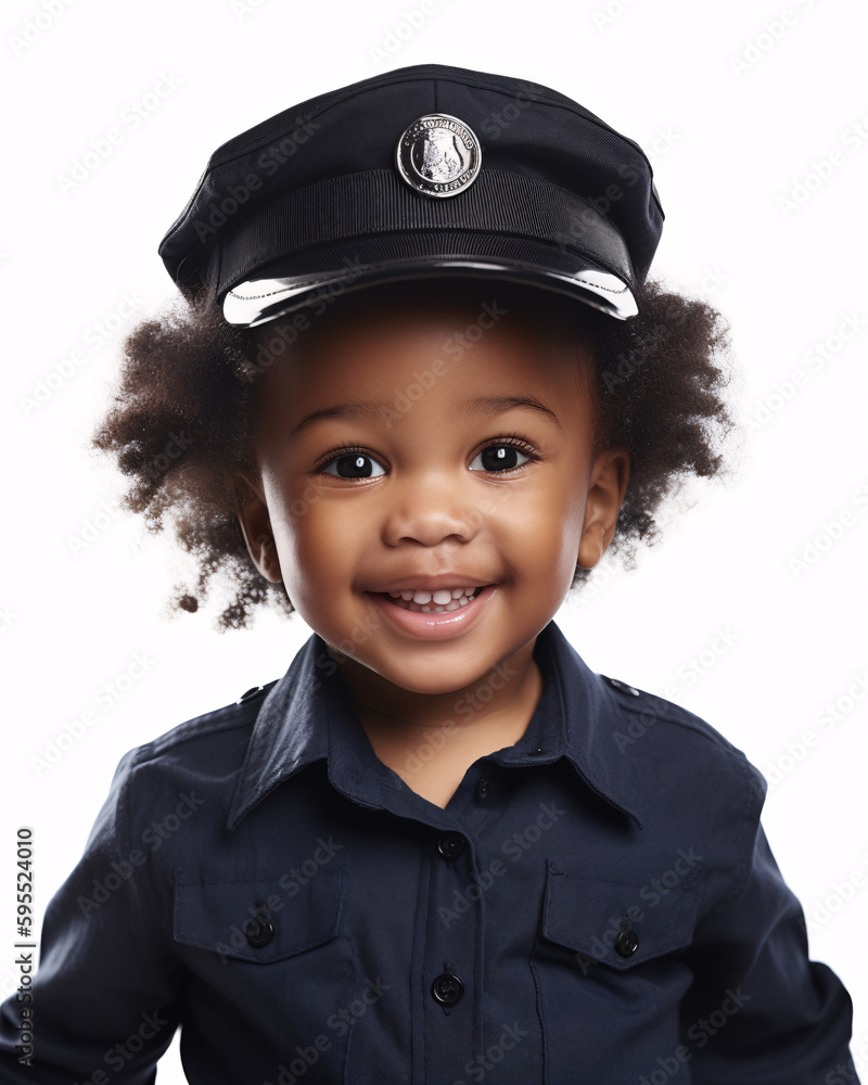 Cute black, African American toddler wearing police officer uniform ...