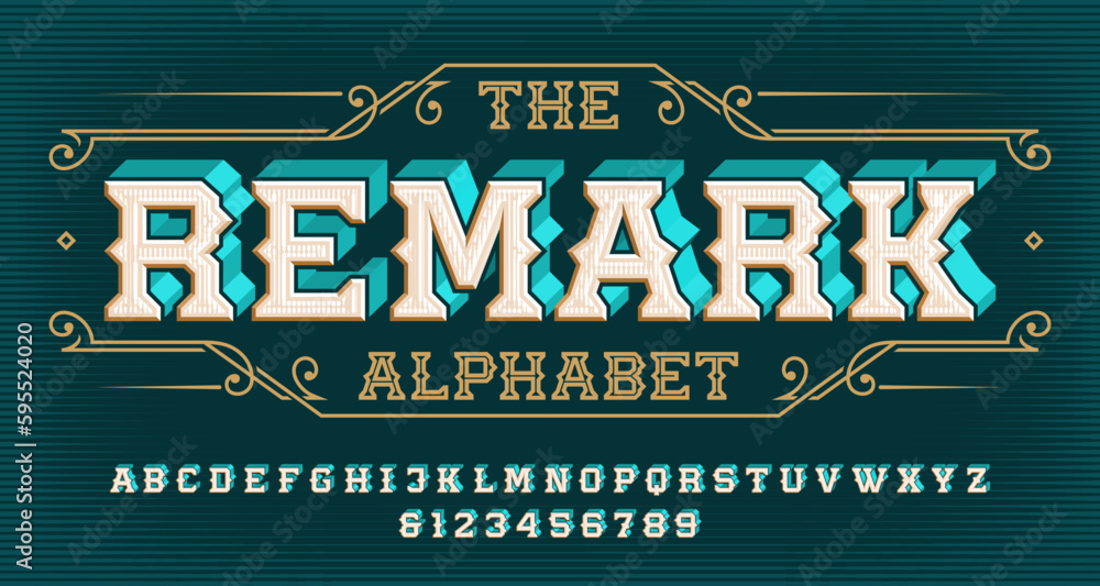 Vetor de Remark alphabet font. Retro letters and numbers. Vector ...