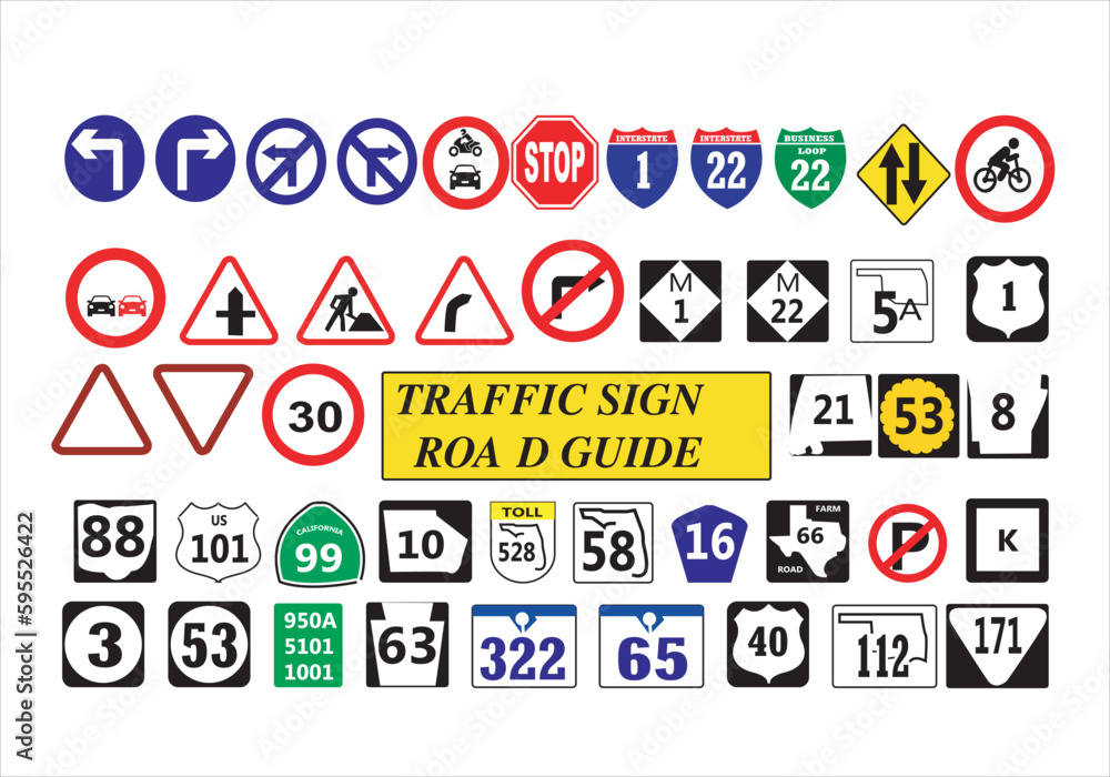 traffic signs, road guide, road signs Stock Vector | Adobe Stock