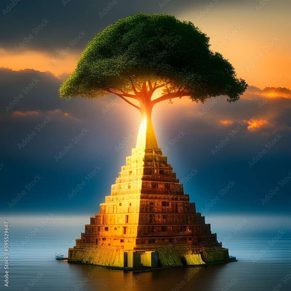 Ancient Pyramid Temple and the Tree of Wisdom; Generative AI creation ...