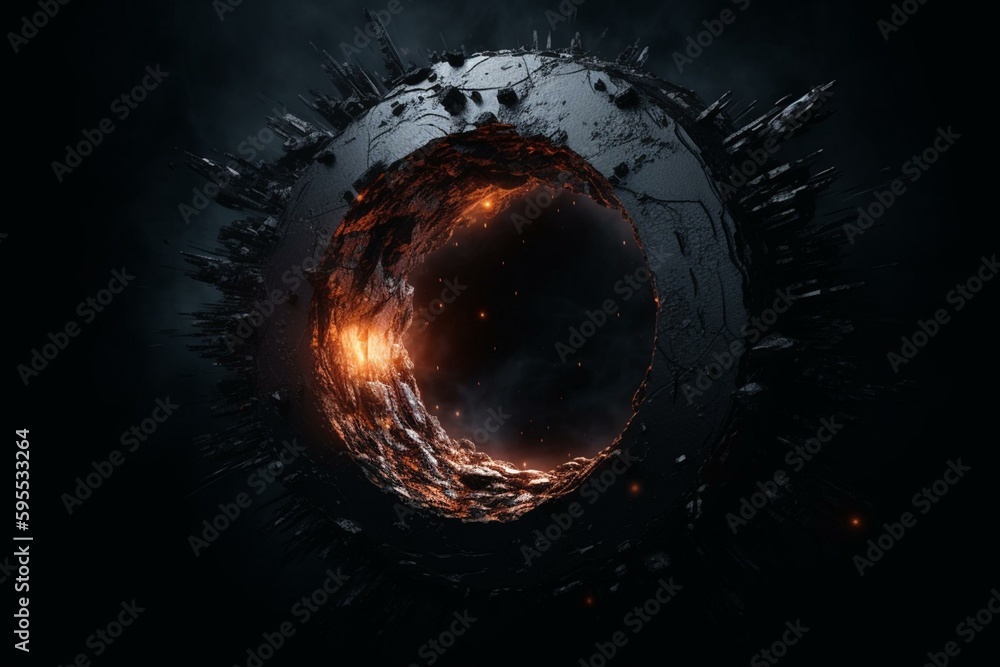 3D rendering of a round, abstract shape with a black hole in the ...