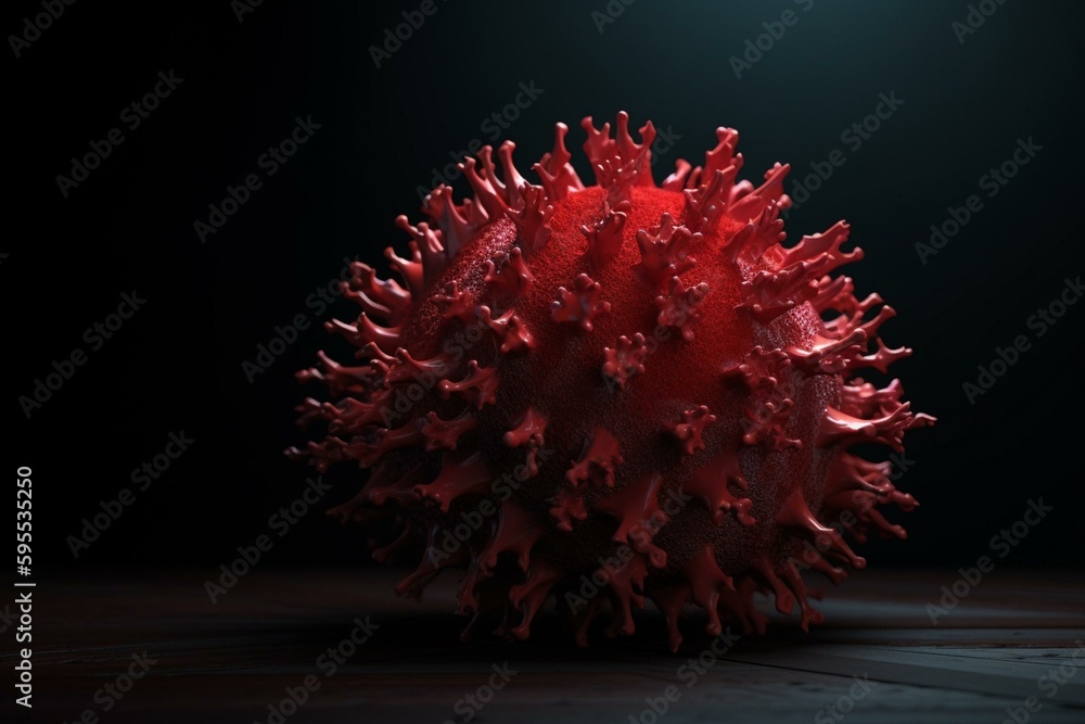 3D representation COVID-19 virus in red with high coronal density on ...