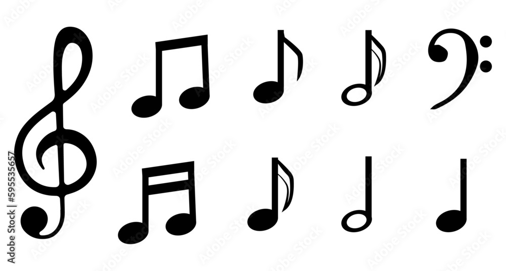 Music notes icons set. Musical key signs. Vector symbols on white ...