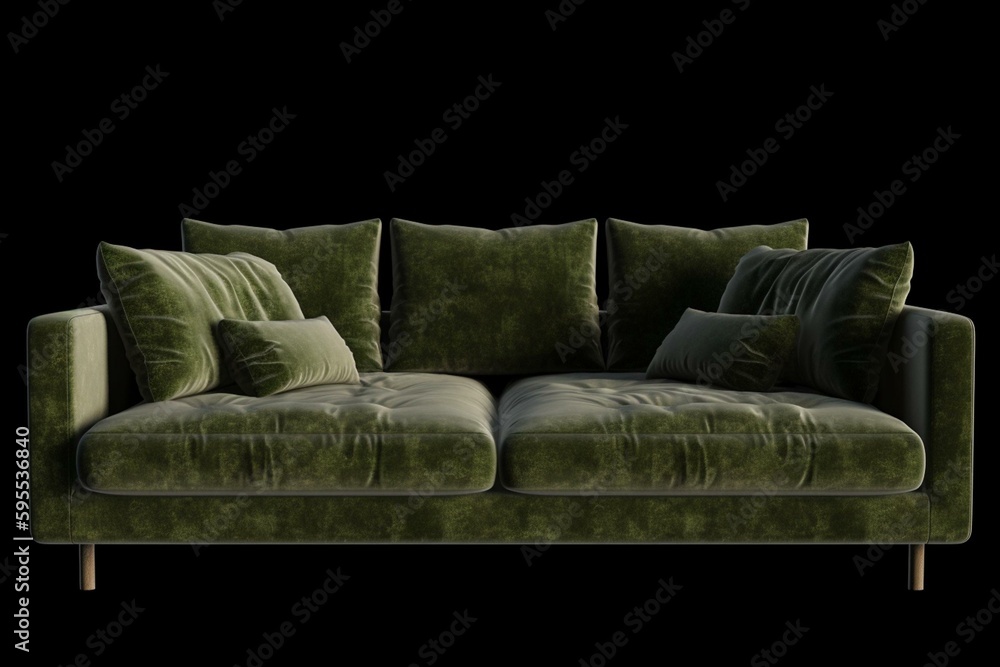 A contemporary couch in a moss green shade with a transparent ...