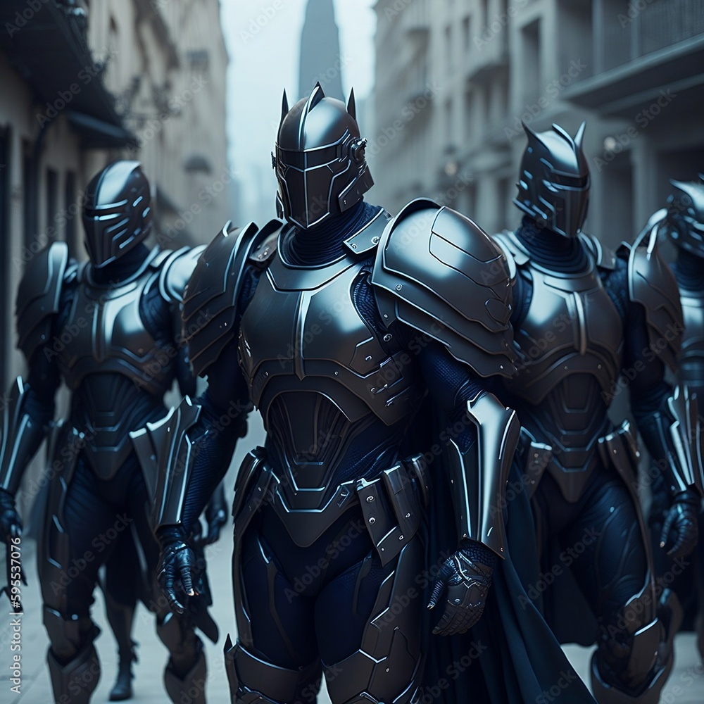 futuristic knights in black armour - Ai generated Stock Illustration ...