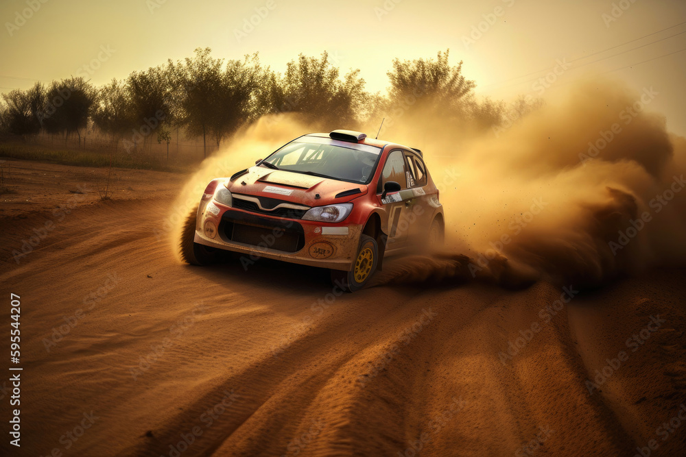 Rally car riding on high speed at the dirt track. Generative AI Stock ...