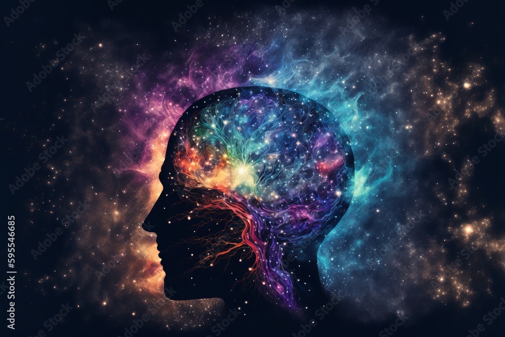 Space dark human brain galaxy background. Mental health concept ...