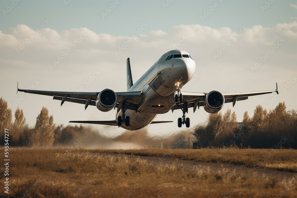 Airplane taking off from left side. Generative AI Stock Illustration ...