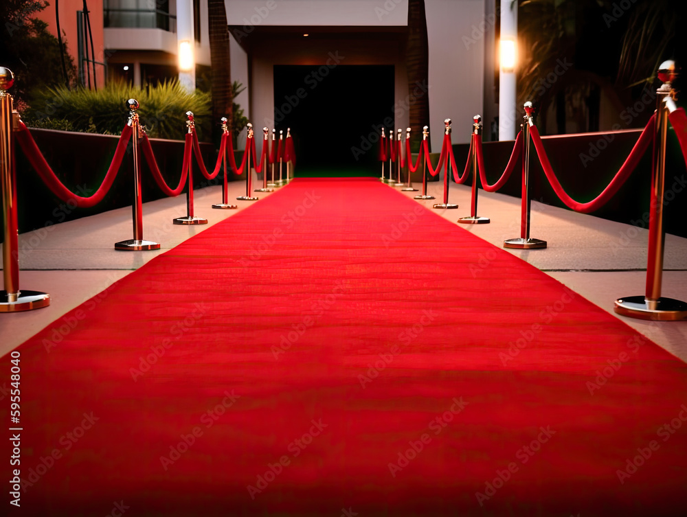 3D render of Long red carpet between rope barriers, Realistic red ...