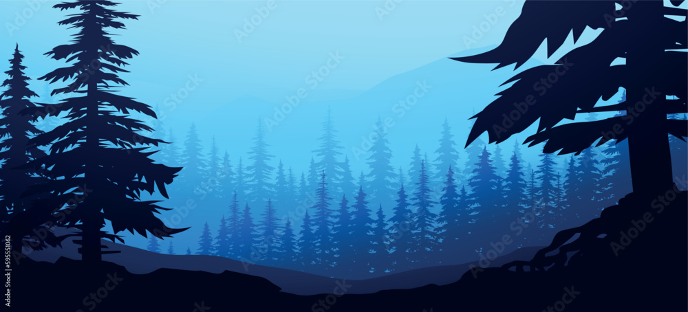 blue dark silhouette forest layer parallax ready Stock Vector | Adobe Stock