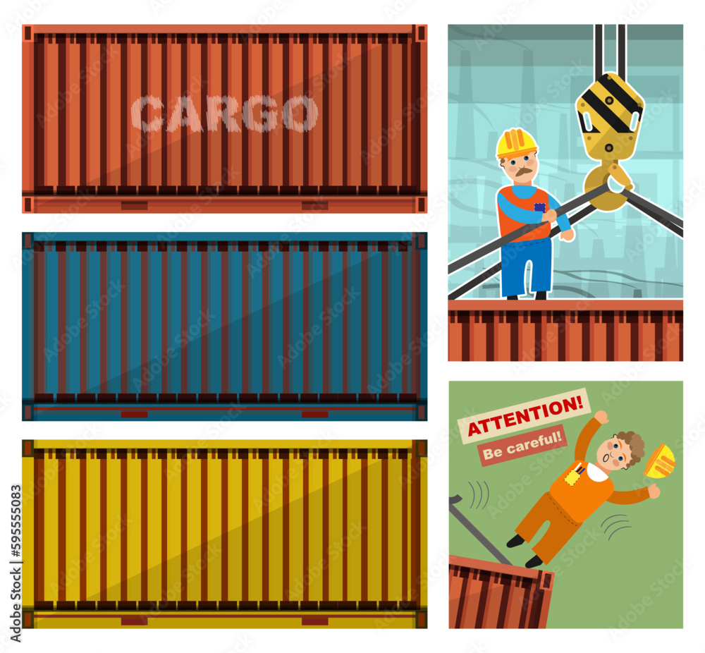 Cargo containers and motivational posters urging port workers to be ...