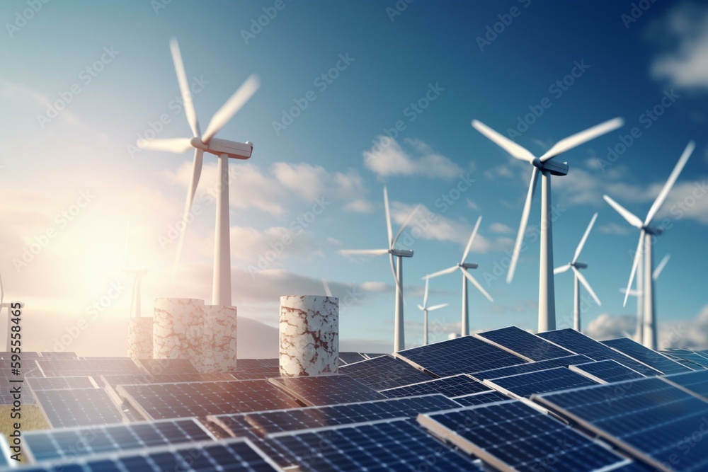 Renewable energy source, solar panel and wind turbines with battery in ...