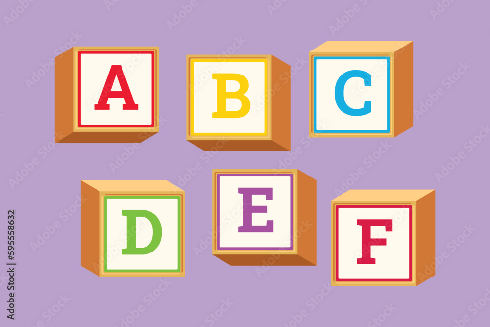 Character flat drawing cute alphabet cubes with letters ABC. Blocks ...