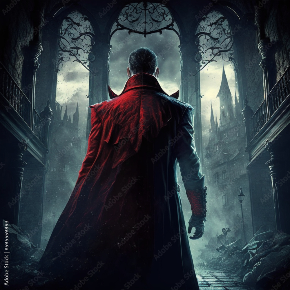 Back view of dracula. Generative AI. ilustração do Stock | Adobe Stock