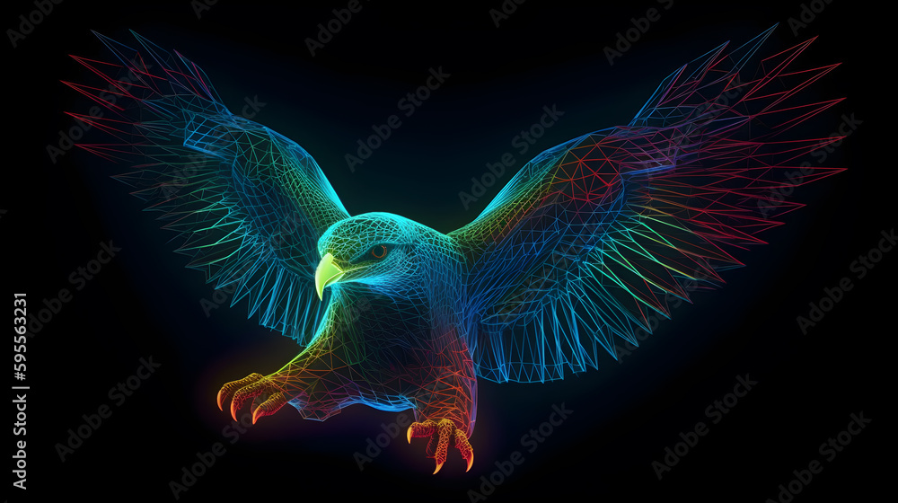 holographic polygon 3d eagle illustration ,generative ai Stock ...