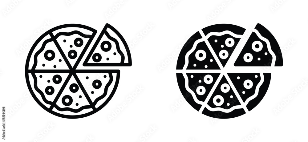 Pizza icons vector set. Pizzeria food icon symbol in line and flat ...