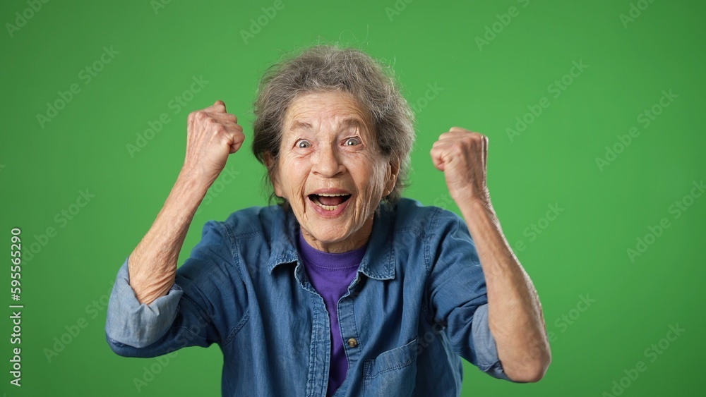 Portrait of excited winner with success smiling elderly senior old ...