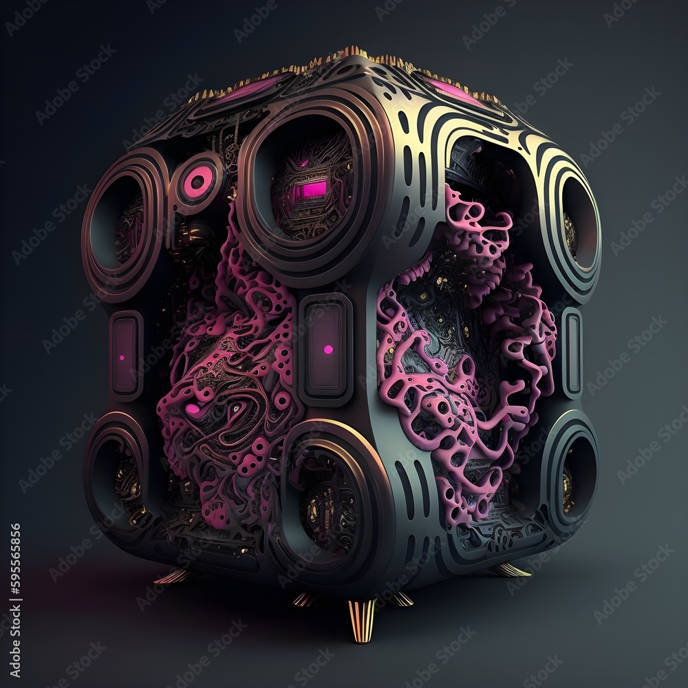 A collection of Alien Puzzle Boxes Oily Black Rock with Hot Pink ...