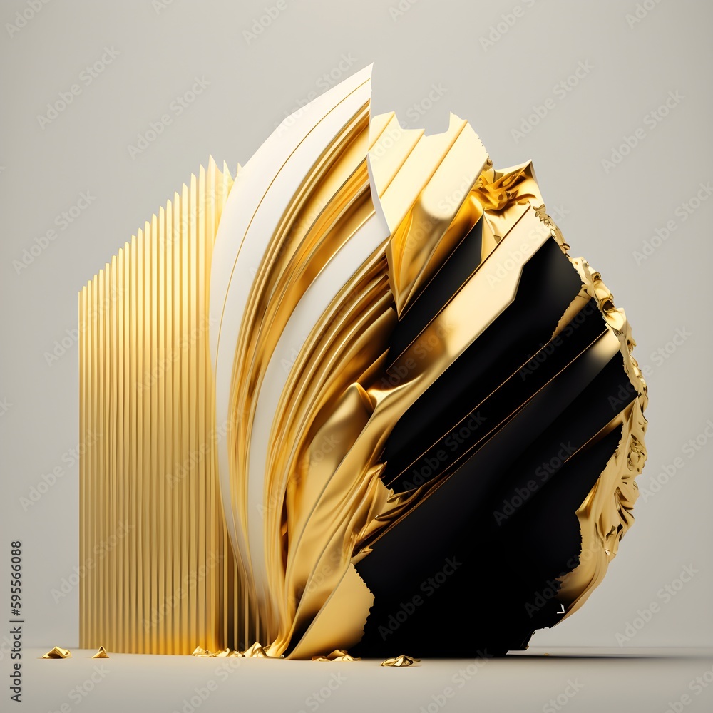 as a facade Thin strips of gold weaving around the building sharp edges ...