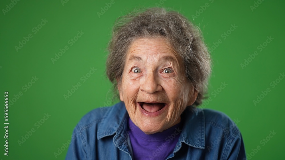 Portrait of toothless elderly senior old woman with wrinkled skin and ...