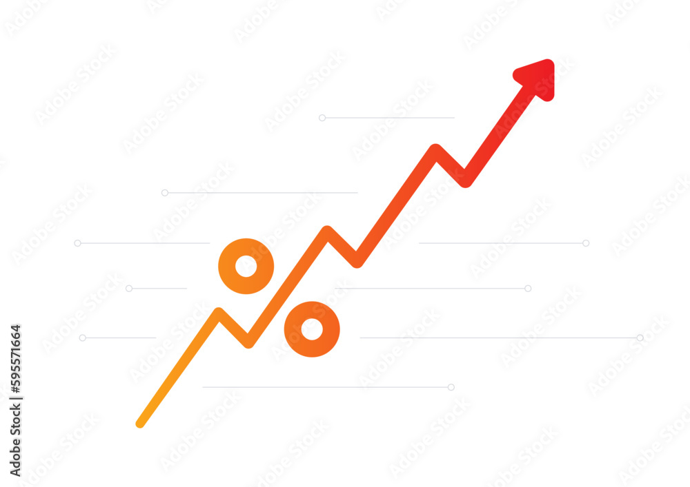 orange-red growing arrow concept. percent symbol and arrow concept ...