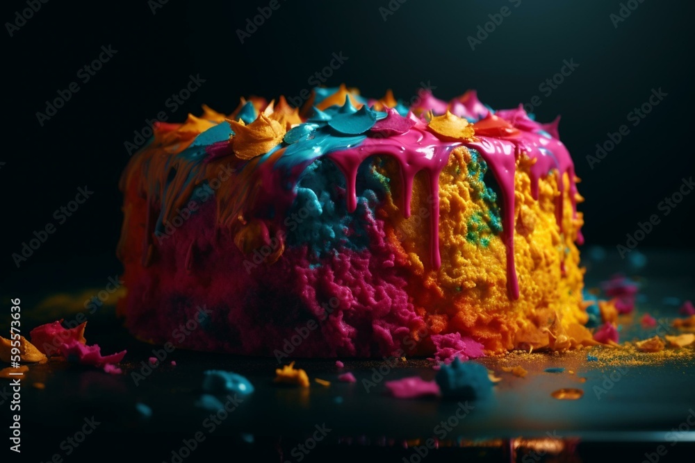 A vibrantly colored cake captured up close using generative imagery ...